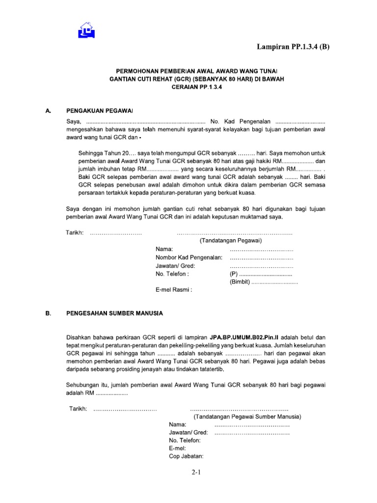 8 - Borang Permohonan GCR 80 Hari - Lampiran Pp.1.3.4 (B) | PDF