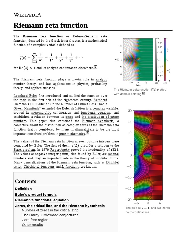 Riemann Zeta Function: Function, Denoted by The Greek Letter | PDF ...