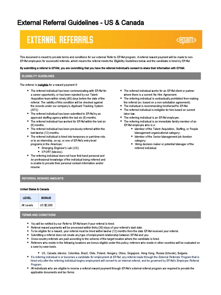 External Referral Guidelines - US & Canada | PDF | Employment | Recruitment