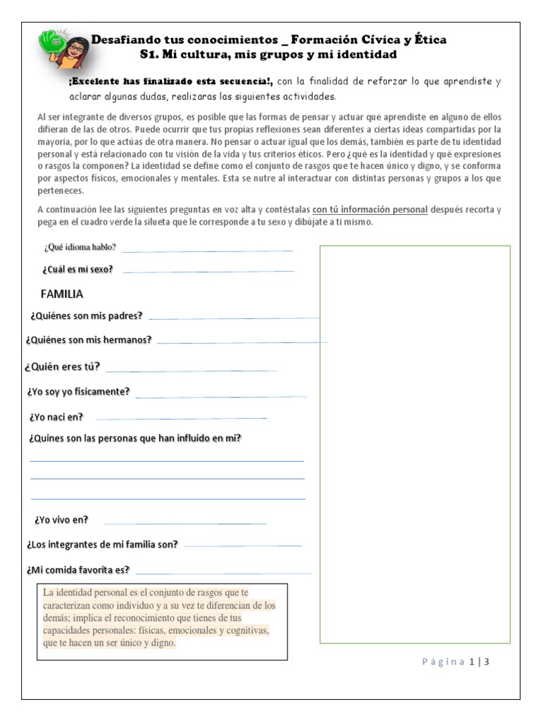 Actividades para Conocer Mi Identidad | PDF | Familia | Deportes