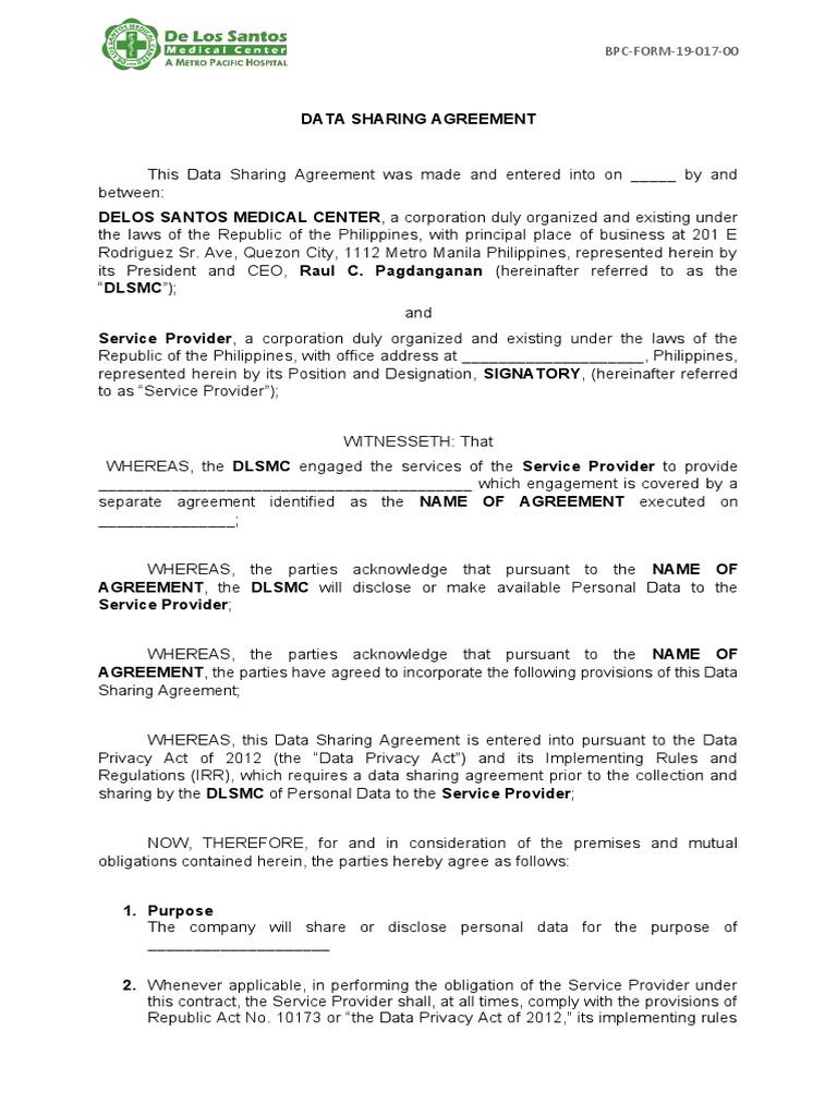 Data Sharing Agreement | PDF | Privacy | Indemnity