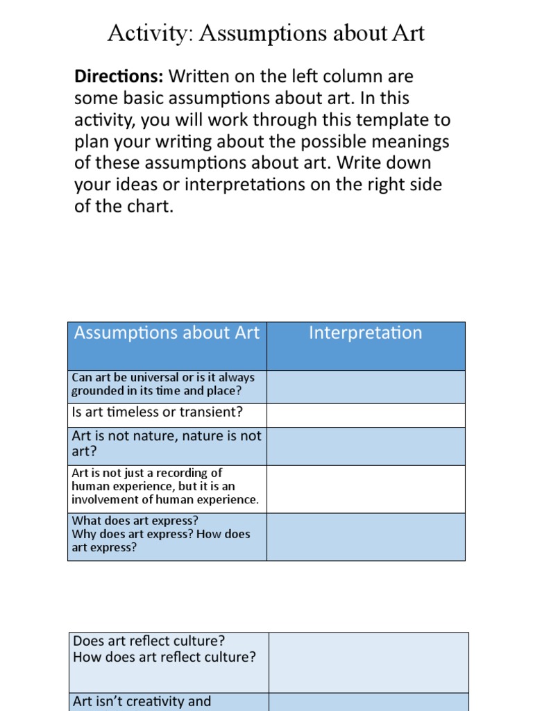 Exploring Assumptions About Art: A Framework for Analyzing Perspectives ...