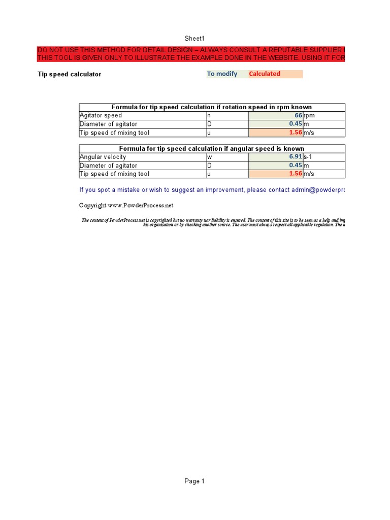 Tip Speed Calculator: To Modify | PDF