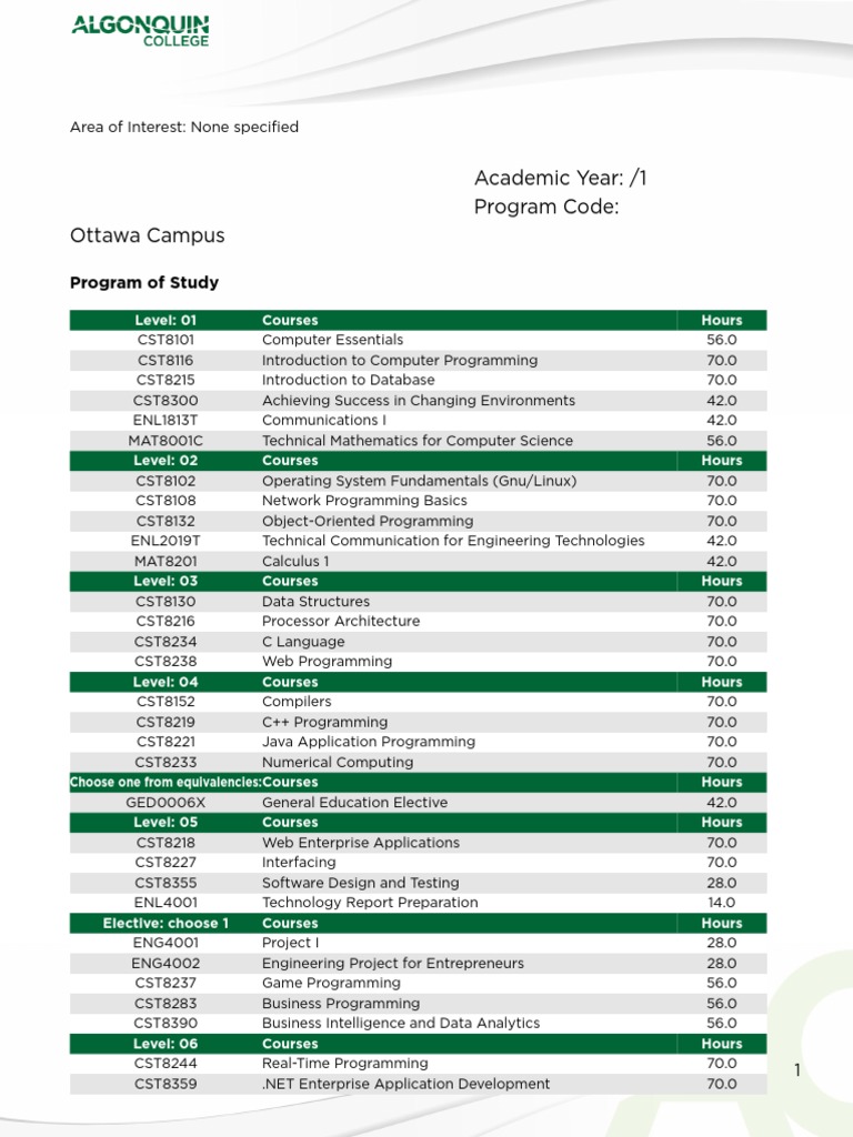 Academic Year: /1 Program Code: Ottawa Campus | PDF | Computer ...