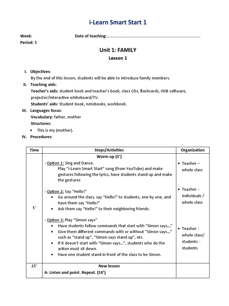 Lesson Plan ISS1 - U1L1 | PDF | Flashcard | Linguistics