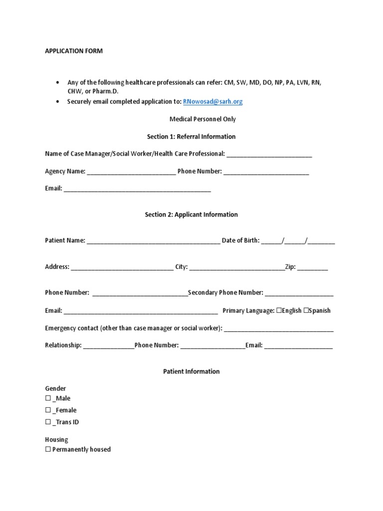 Application Form | PDF | Health Care | Patient