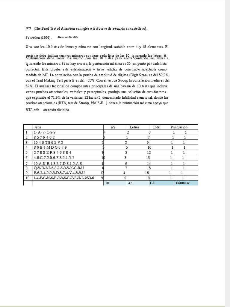 Test Bta Atencion Dividida | PDF | Psicología Aplicada | Ciencia cognitiva