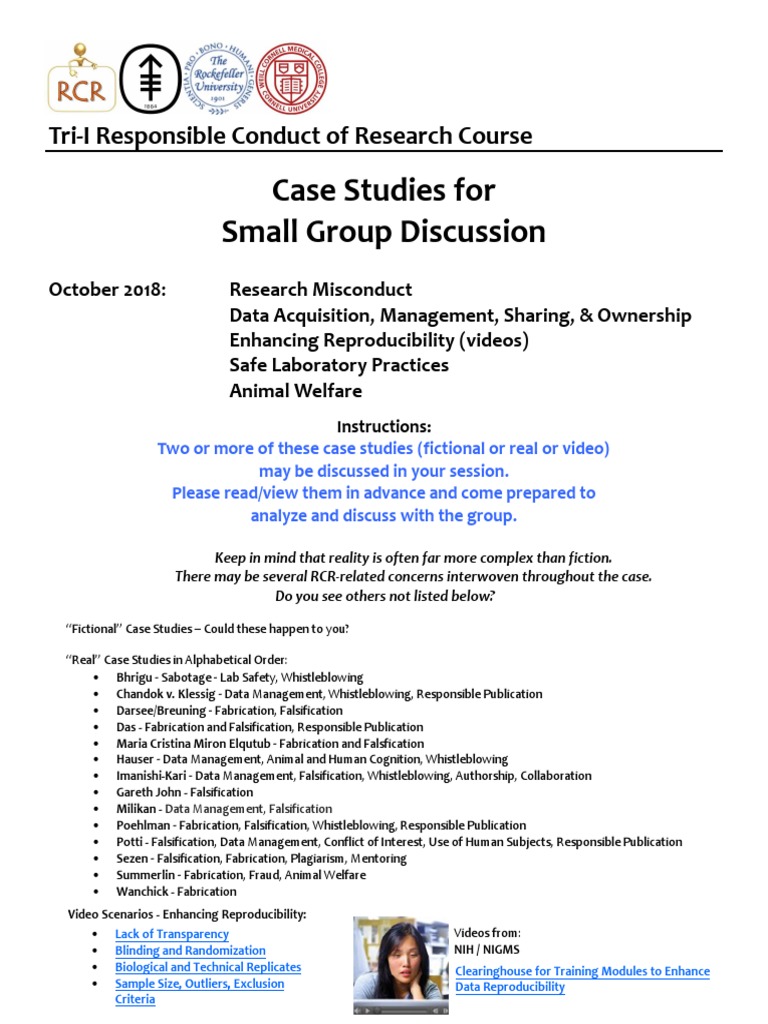 Case Studies For Small Group Discussion: Tri-I Responsible Conduct of ...