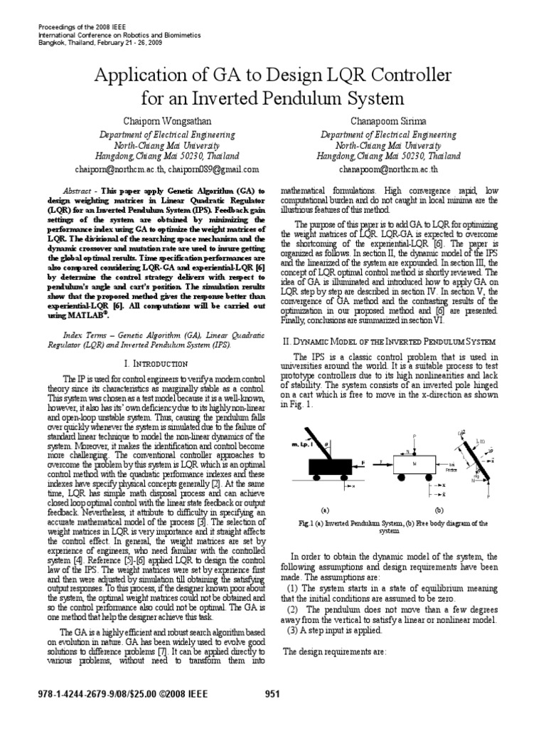 Application of GA To Design LQR Controller For An Inverted Pendulum System | PDF | Control ...