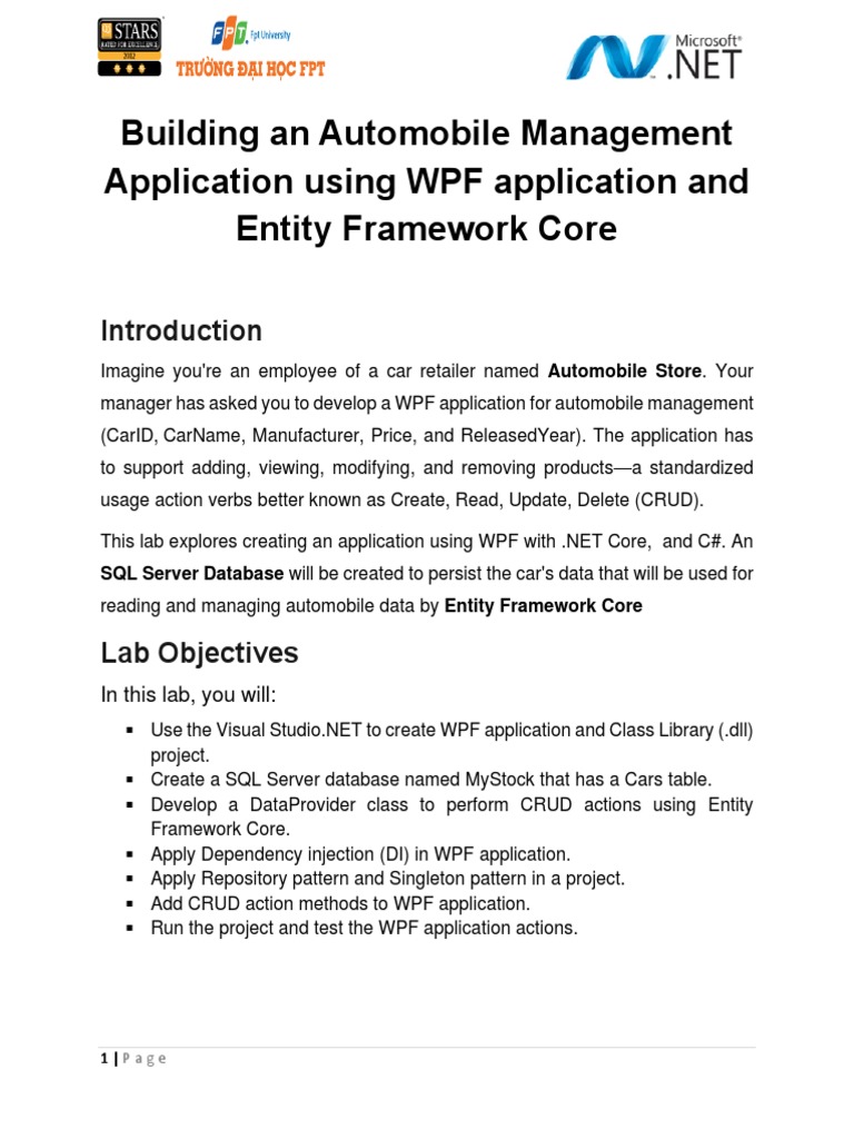 Lab - 01 - AutomobileManagement - Using - EntityFramework and WPF | PDF | Microsoft Visual ...