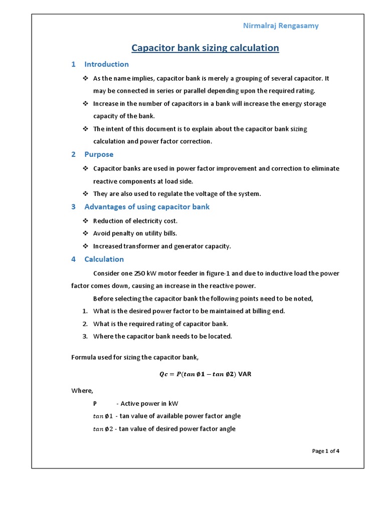 Capacitor Bank Sizing Calculation | Download Free PDF | Capacitor | Nature