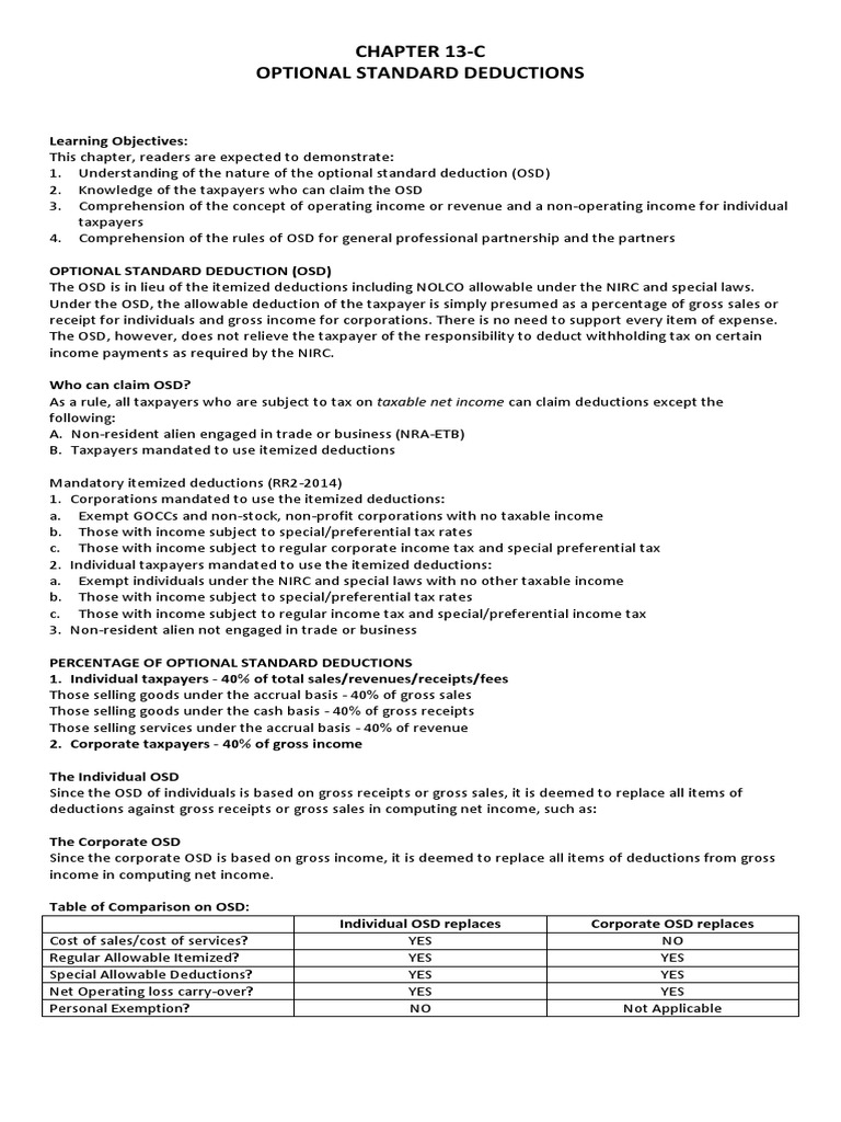 Optional Standard Deductions Explained | PDF | Tax Deduction | Gross Income