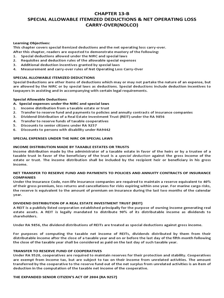 Special Tax Deductions and Net Operating Loss Carry-Over: Understanding ...