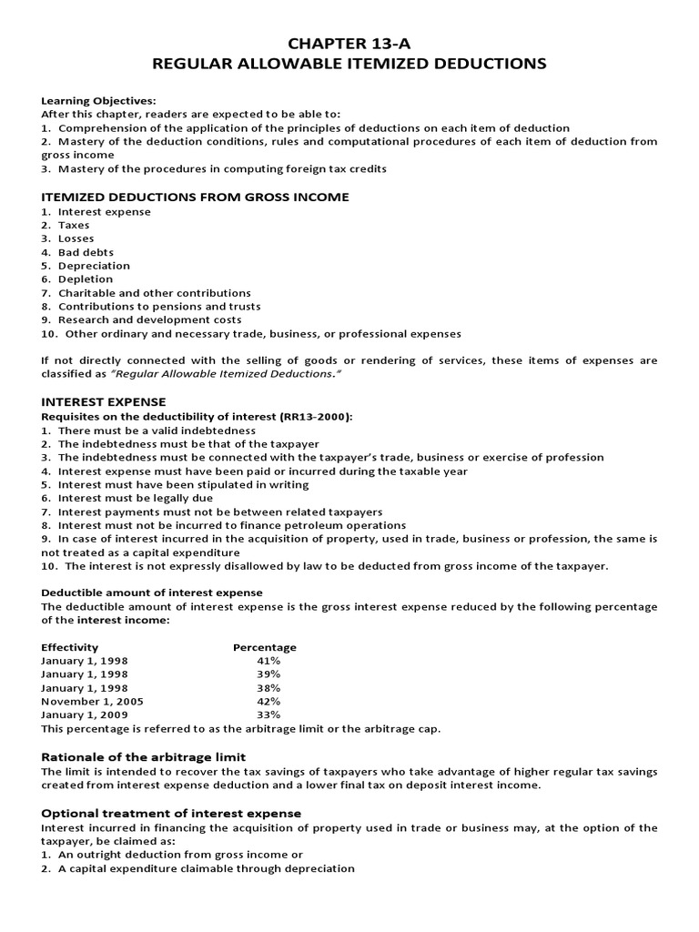 Chapter 13a Regular Allowable Itemized Deductions | PDF | Tax Deduction | Depreciation
