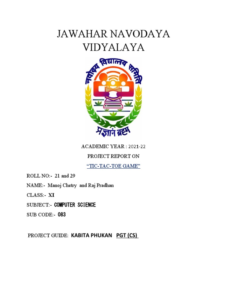 Tic Tac Toe Game Project Report Developing A Tic Tac Toe Game Using Object Oriented Programming