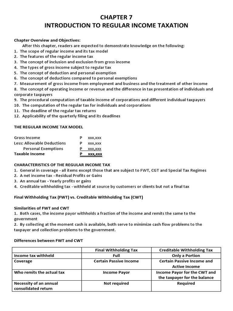 Regular Income Tax Overview and Guidelines | PDF | Tax Deduction ...
