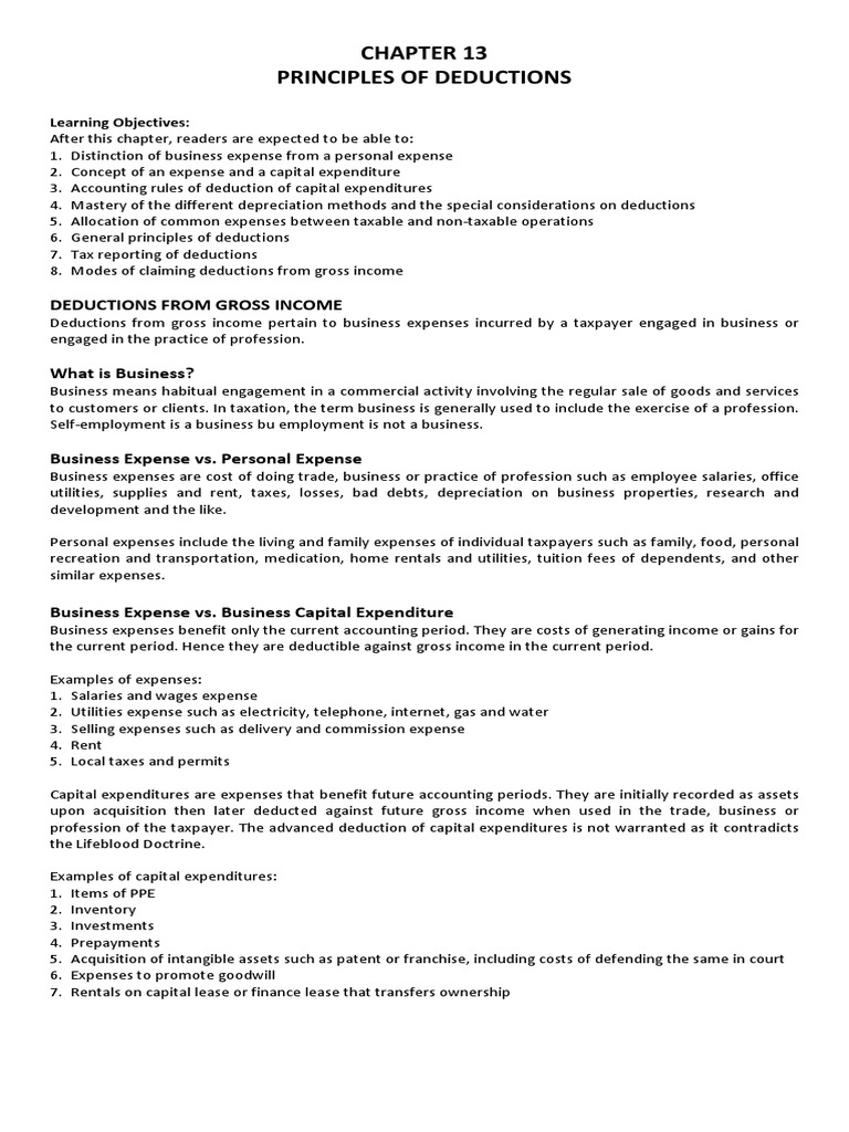 Chapter 13 Principles of Deduction | PDF | Tax Deduction | Expense