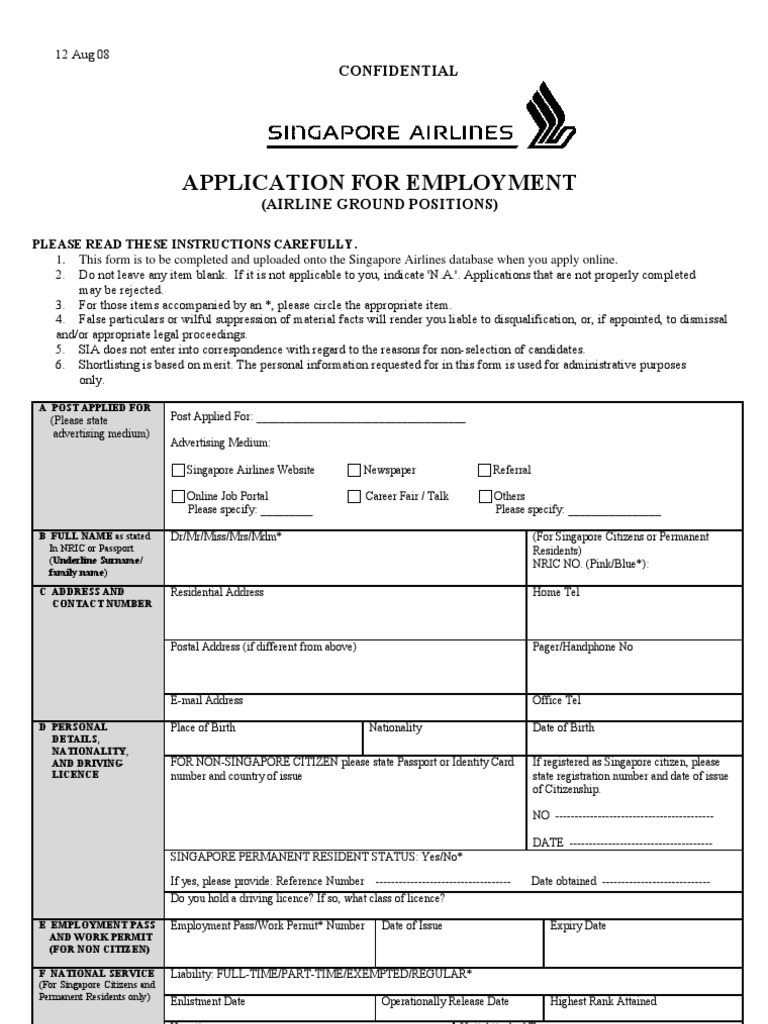 Employment Application Form Airline Ground Positions | PDF | Government ...