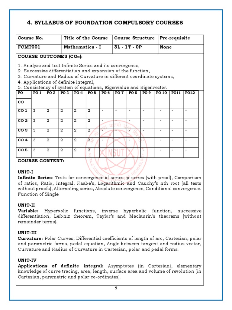 Syllabus of Foundation Compulsory Courses: CO CO1 CO2 CO3 CO4 CO5 | PDF ...