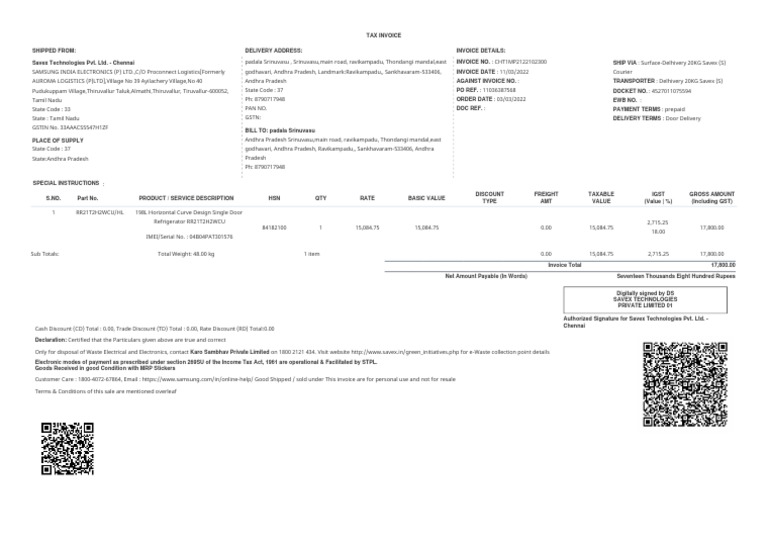Samsung Invoice 4527011075594 | PDF | Invoice | Business