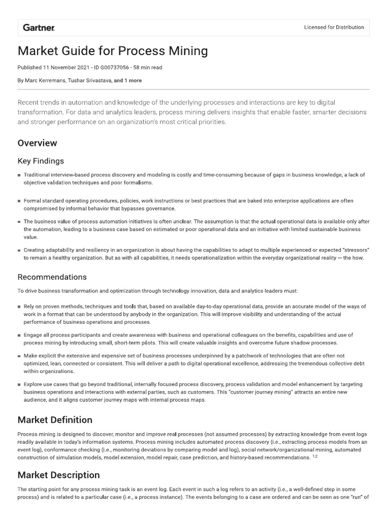 Market Guide For Process Mining - Gartner | PDF