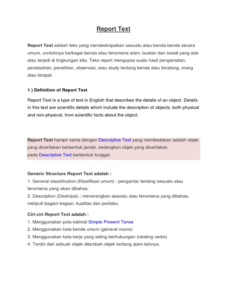 Report Text: Report Text Adalah Teks Yang Mendeskripsikan Sesuatu Atau ...