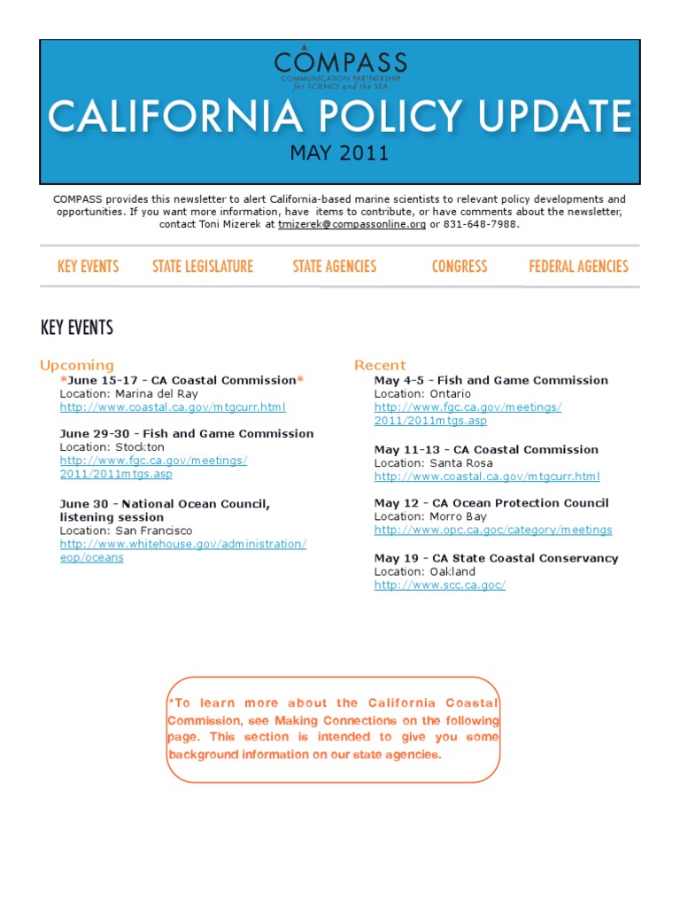 California Policy Update: Key Events State Legislature State Agencies ...