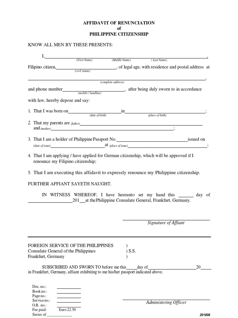 Affidavit of Renunciation of Philippine Citizenship: 2. That My Parents ...