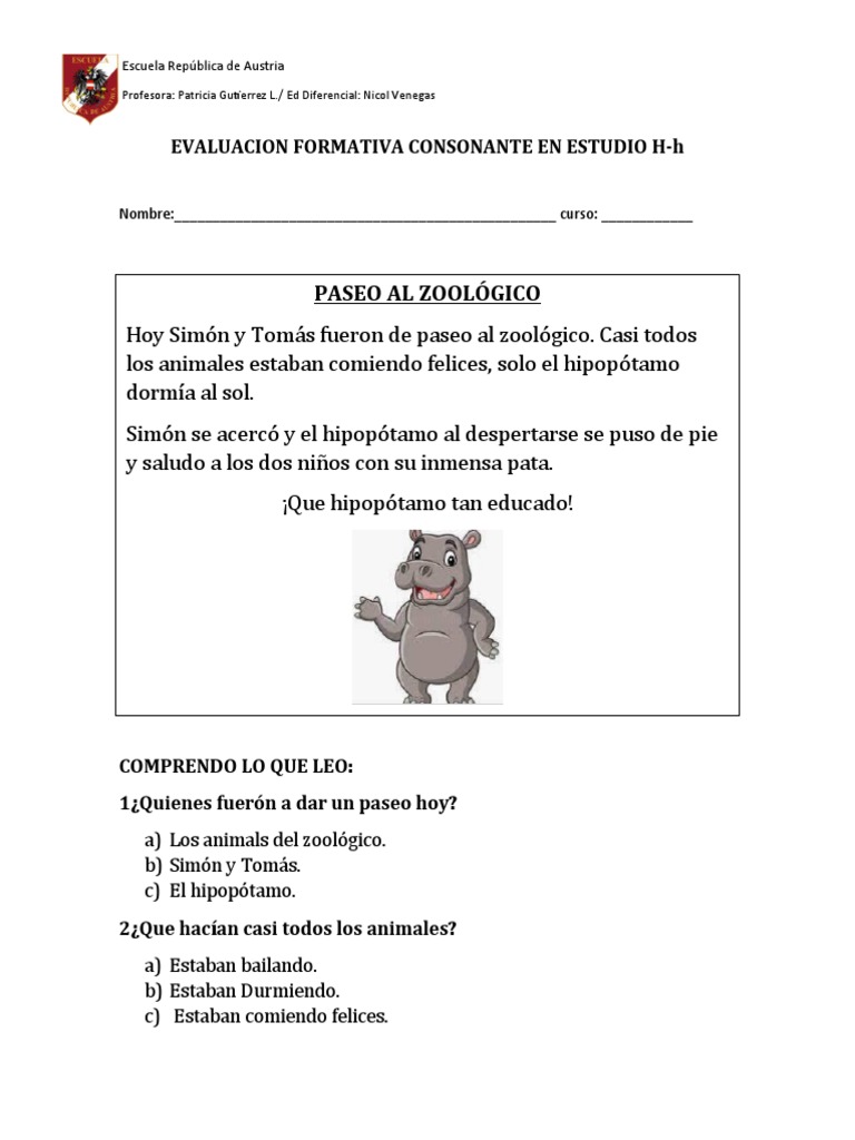 Evaluación de la Consonante H-h | PDF