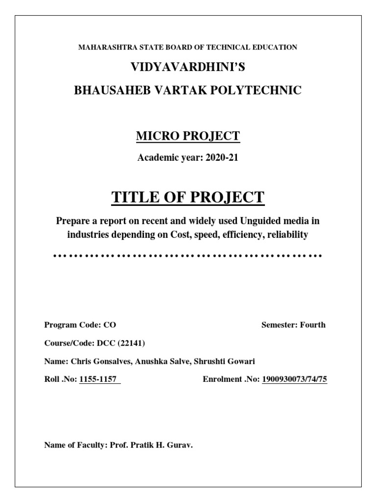 Title of Project: Vidyavardhini'S Bhausaheb Vartak Polytechnic | PDF ...