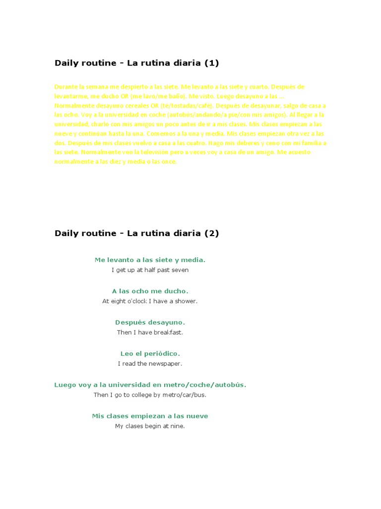 Daily Routine (Rutina Diaria) | PDF
