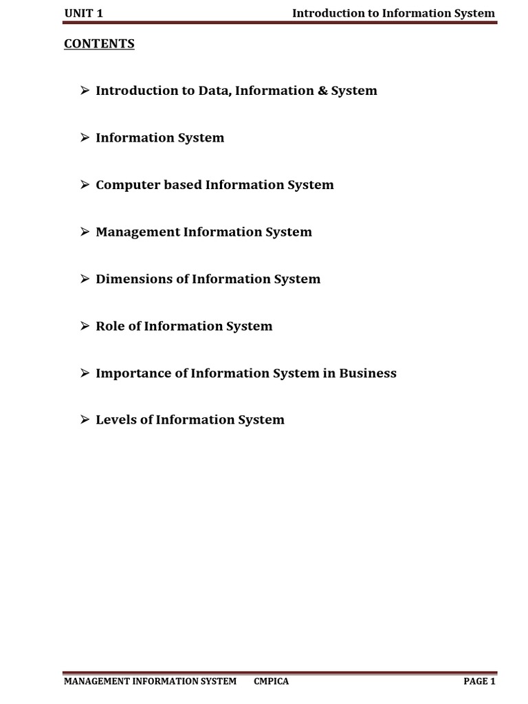 Unit 1 Introduction To Information System Pdf Information System