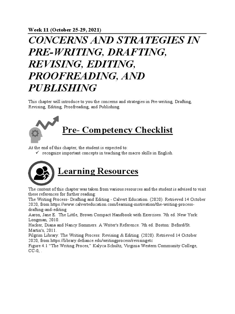 Concerns and Strategies in Pre-Writing, Drafting, Revising, Editing, Proofreading, and ...