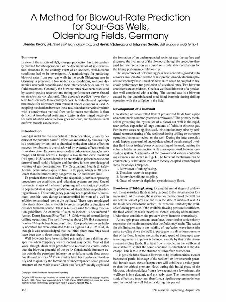 A Method For Blowout-Rate Prediction For Sour-Gas Wells, Oldenburg ...
