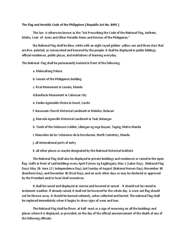 The Flag and Heraldic Code of The Philippines (Republic Act No. 8491 ...