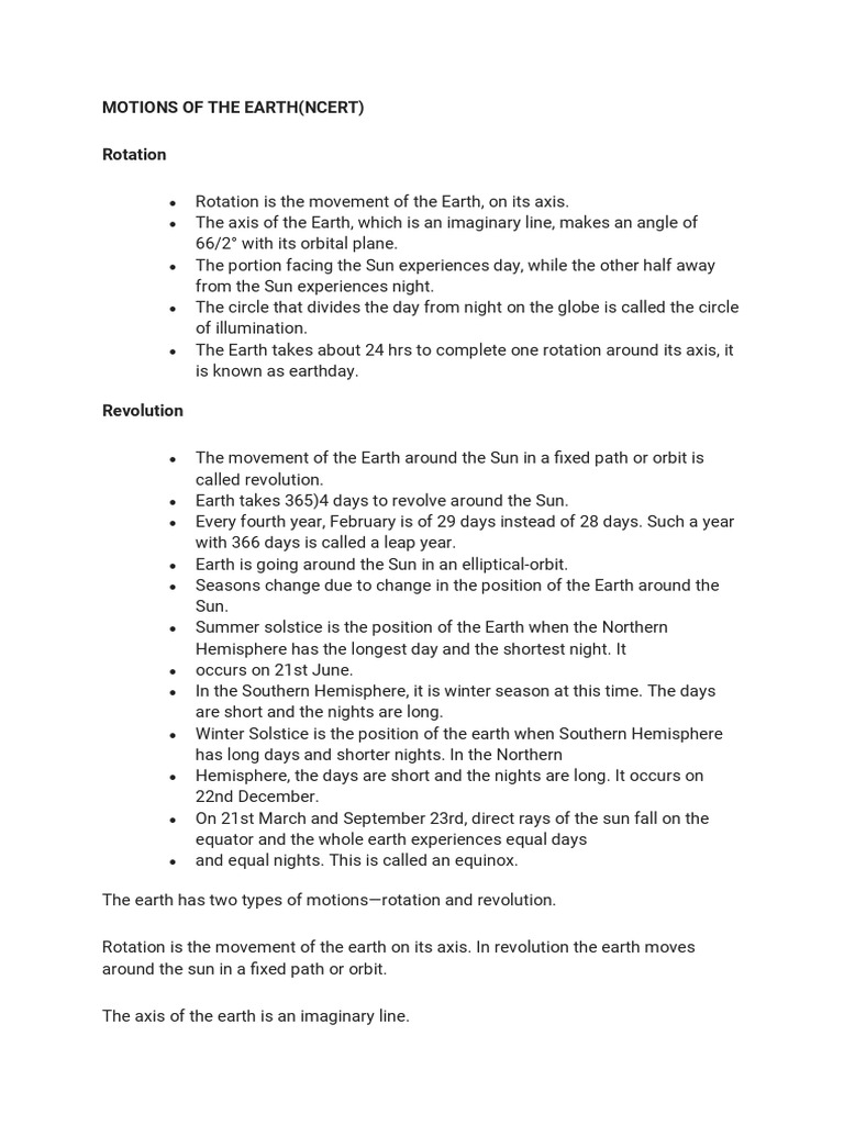 Motions of the Earth Explained | PDF | Night | Earth