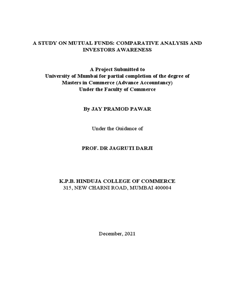 A Study On Mutual Funds | PDF | Investment Fund | Closed End Fund