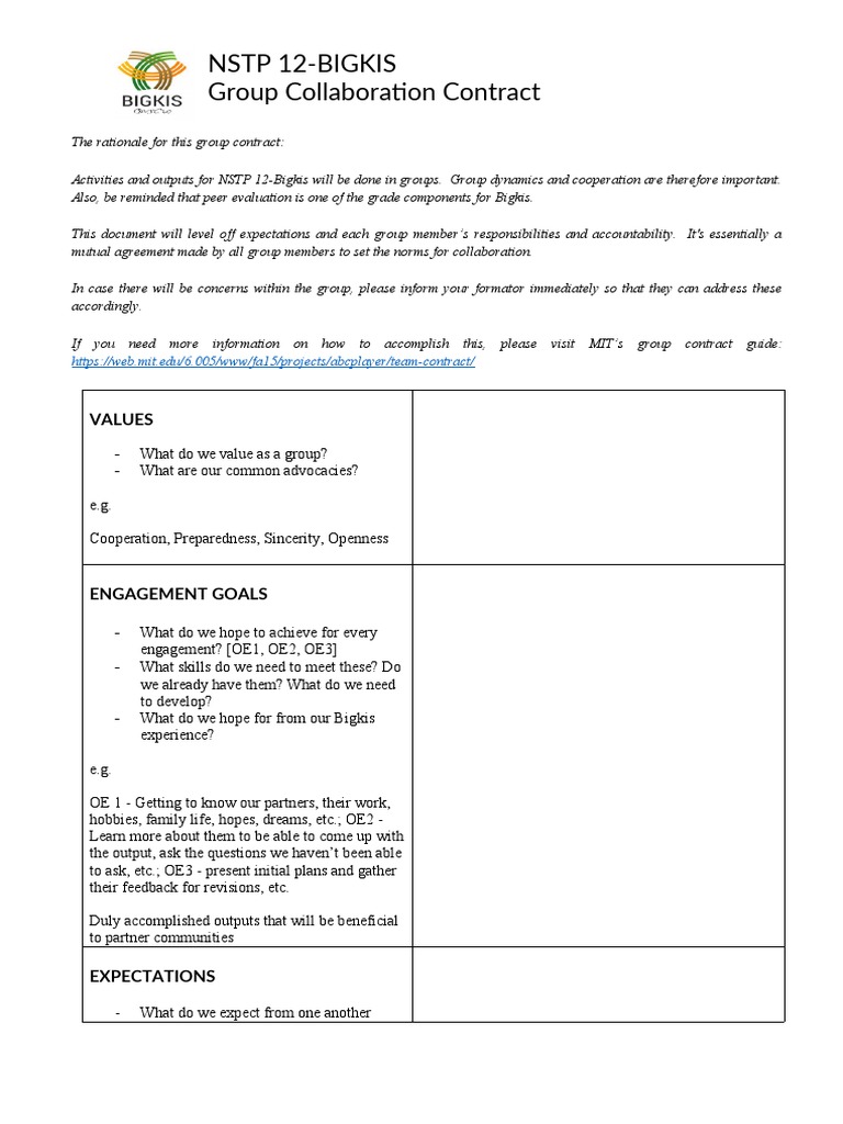 Group Collaboration Contract Template 2 | PDF | Cognition | Communication