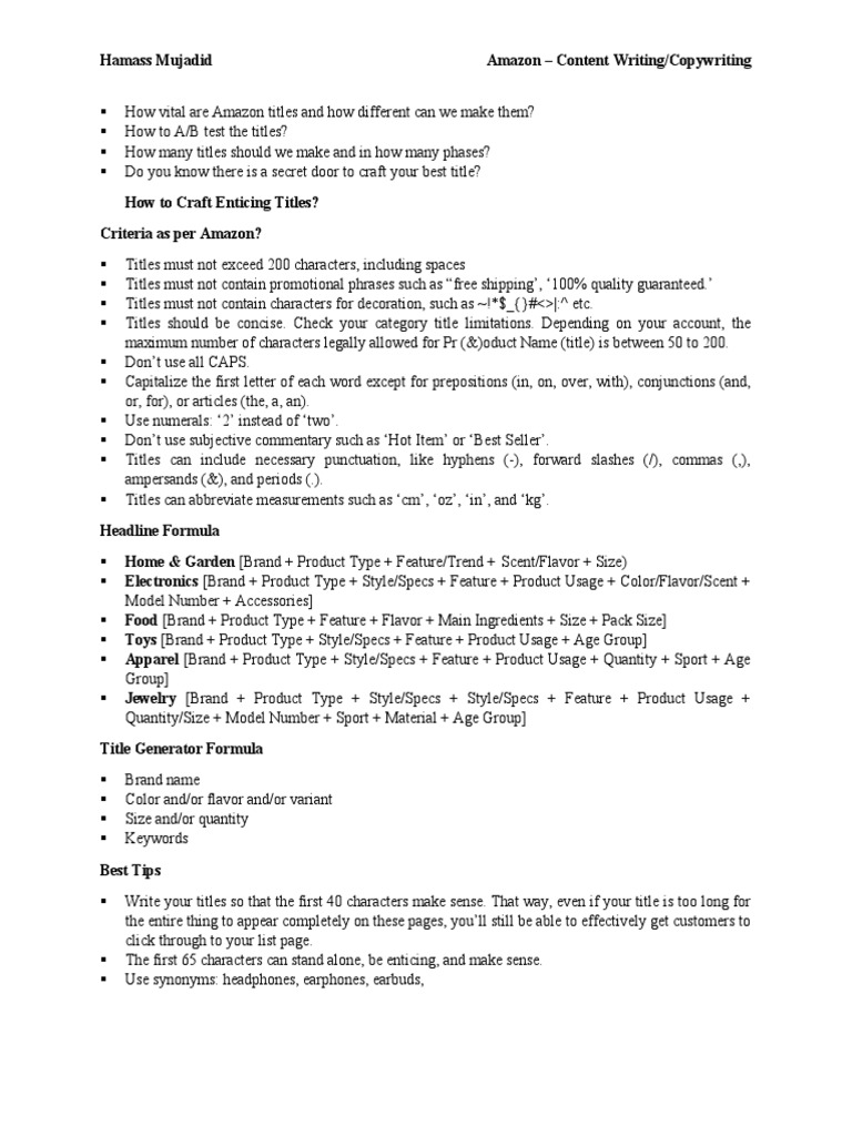 Amazon Copywriting - Notes | PDF | Brand