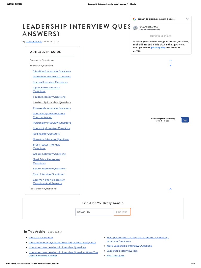 Leadership Interview Questions (With Answers) - Zippia | PDF | Leadership | Internet Privacy