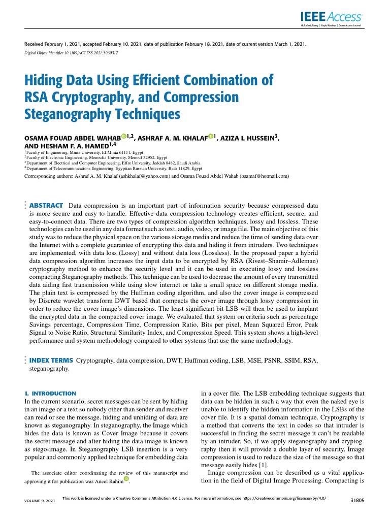 Hiding Data Using Efficient Combination Of Rsa Cryptography And Compression Steganography