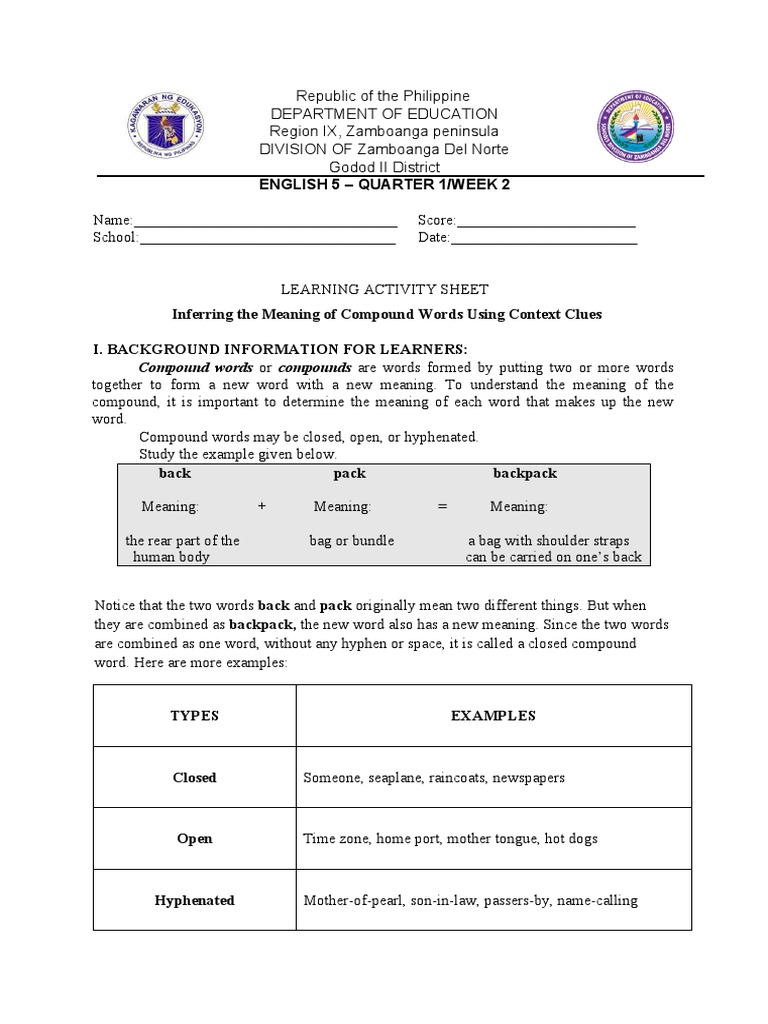 English 5 Quarter 1 - Week 2 | PDF | Word | Linguistics
