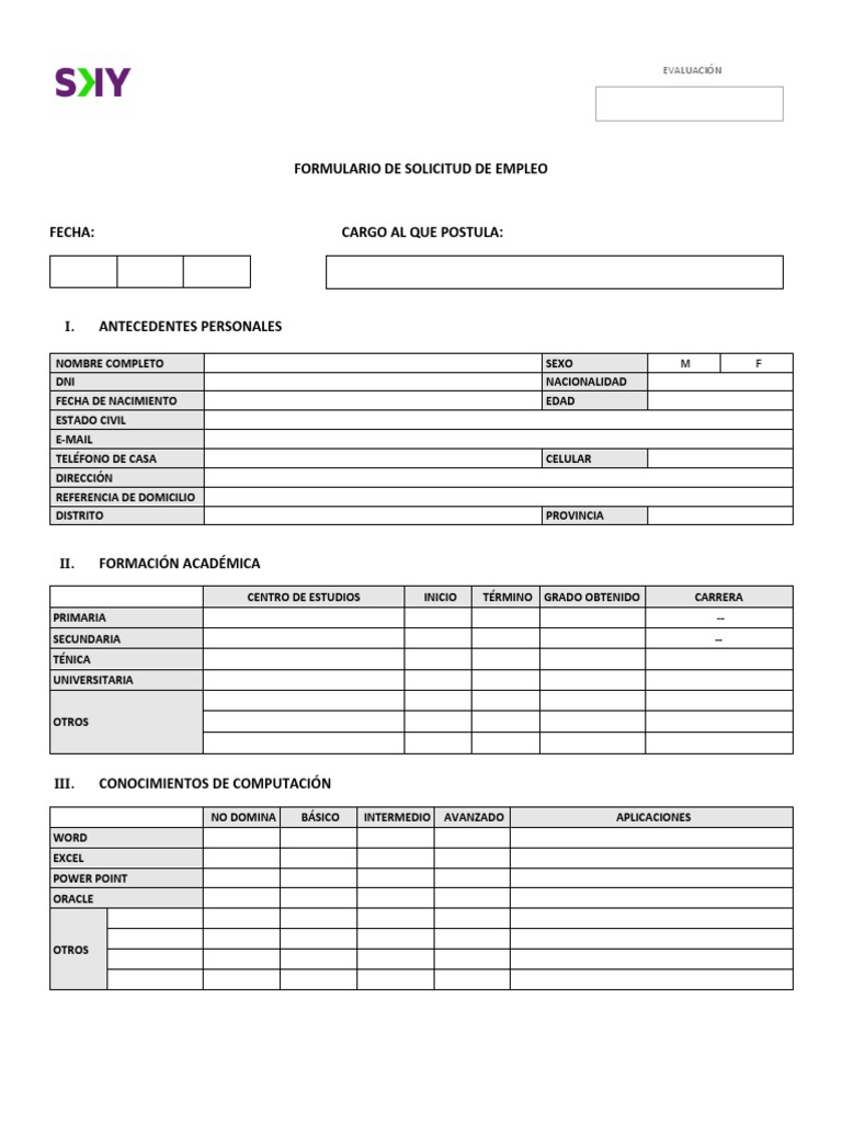 Formulario - Ficha de Solicitud de Empleo | PDF