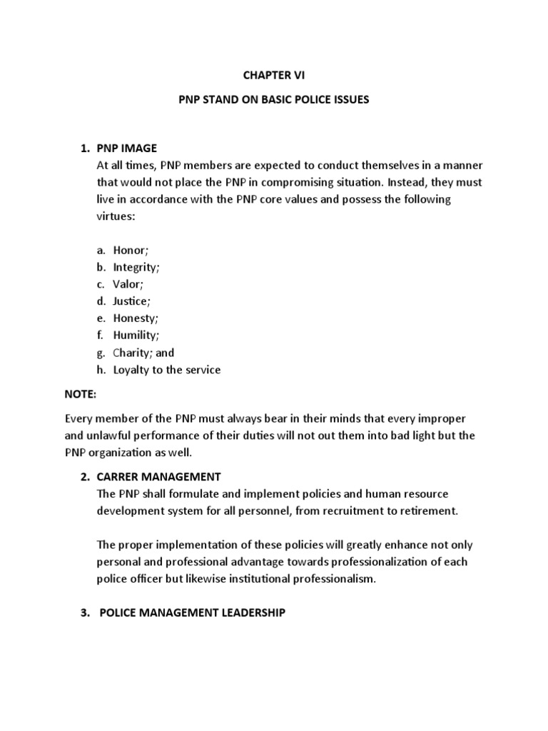 PNP Core Values and Ethical Standards | PDF | Courage | Police