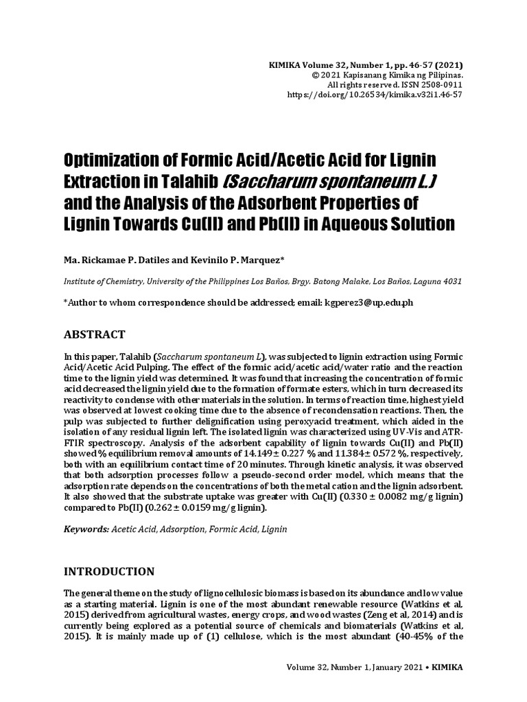 326-Article Text-383-1-10-20210416 | PDF | Adsorption | Lignin