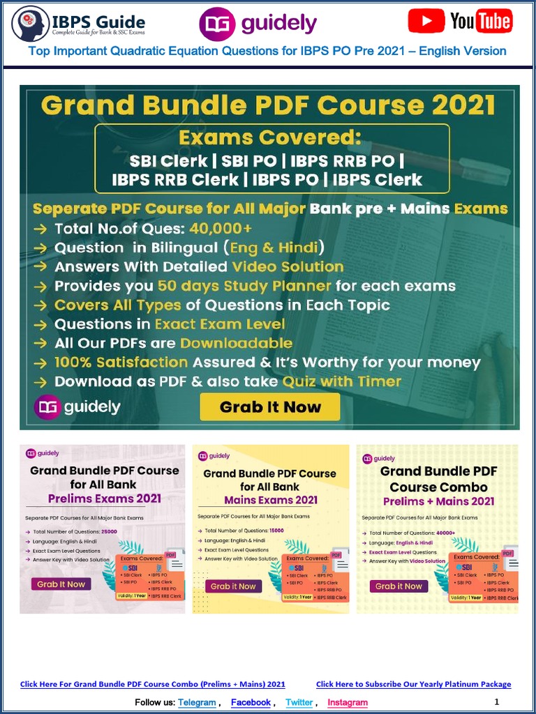 Top Important Quadratic Equation Questions For IBPS PO Pre 2021 ...