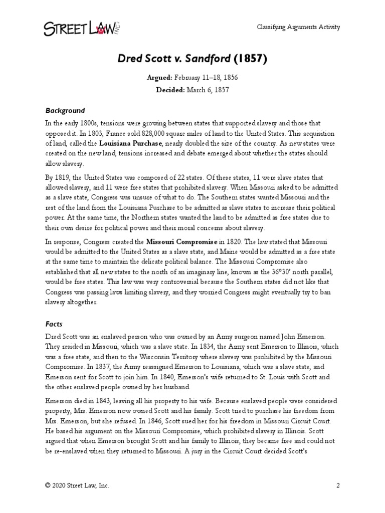 Classifying Arguments in Dred Scott v. Sandford | PDF | Dred Scott V ...