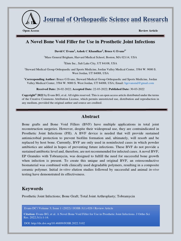 A Novel Bone Void Filler For Use in Prosthetic Joint Infections | PDF ...