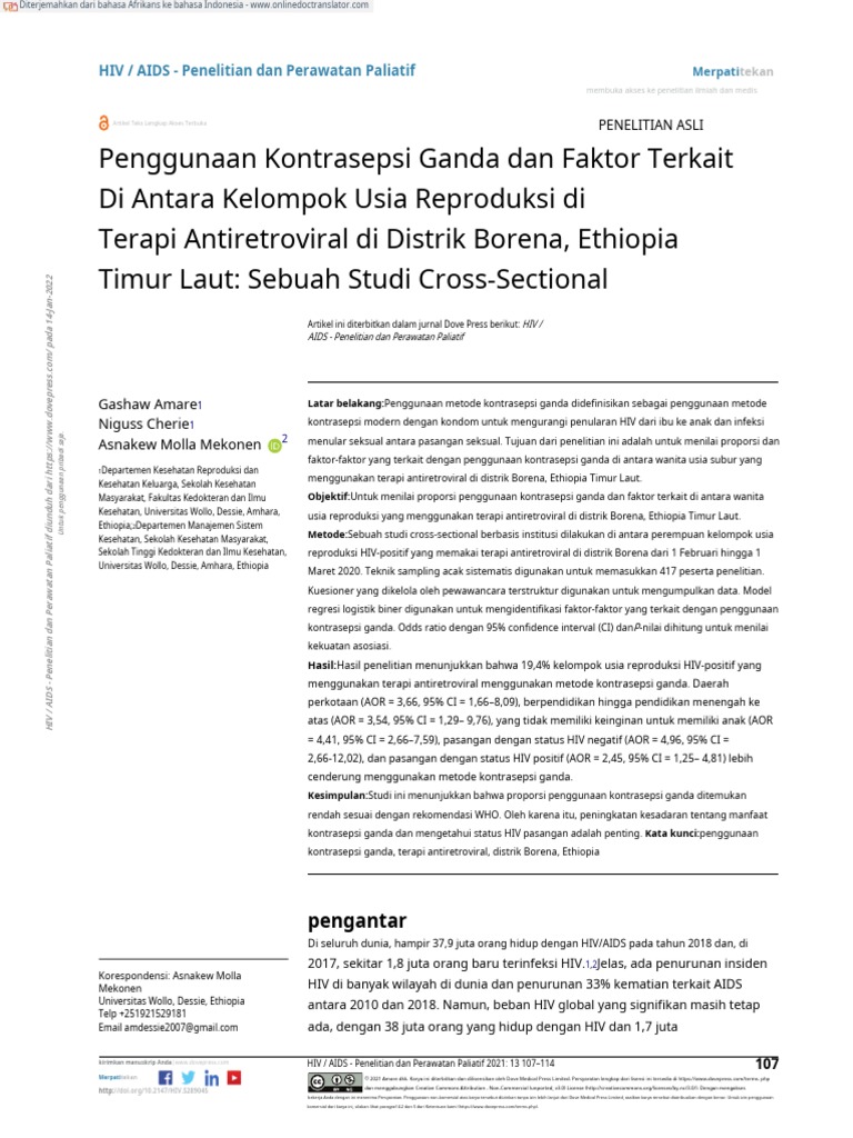 Hiv 289045 Dual Contraceptive Use and Associated Factors Among Reproduc ...