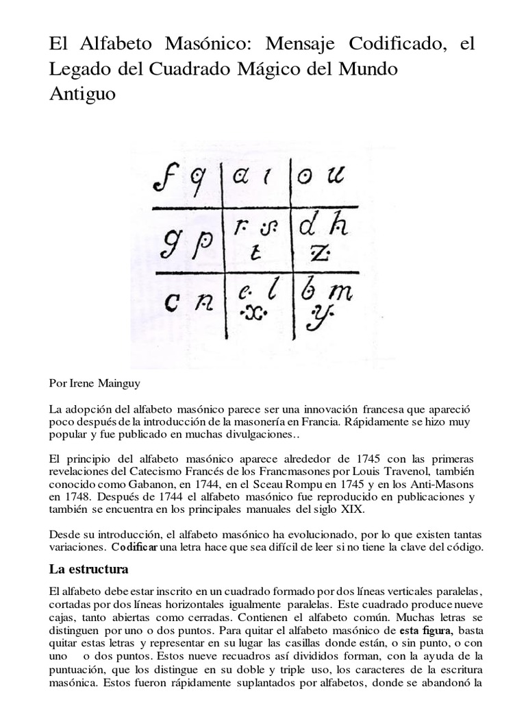 El Alfabeto Masónico - Mensaje Codificado, El Legado Del Cuadrado Mágico Del Mundo Antiguo | PDF ...